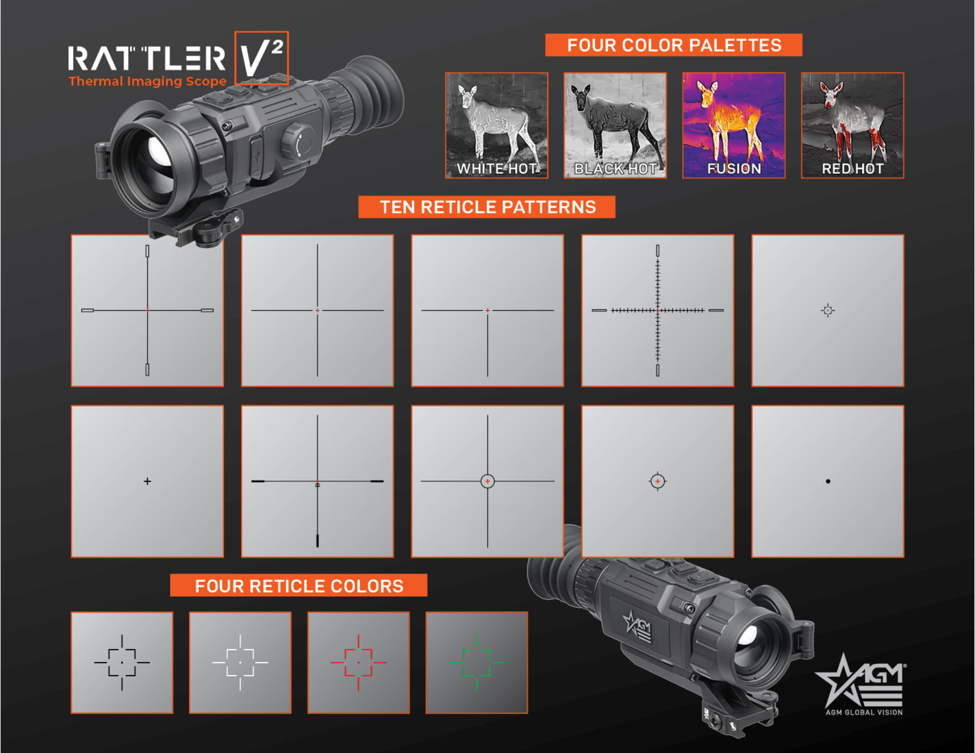 AGM Global Vision RattlerV2 25-256 25mm Thermal Imaging Rifle Scope ...